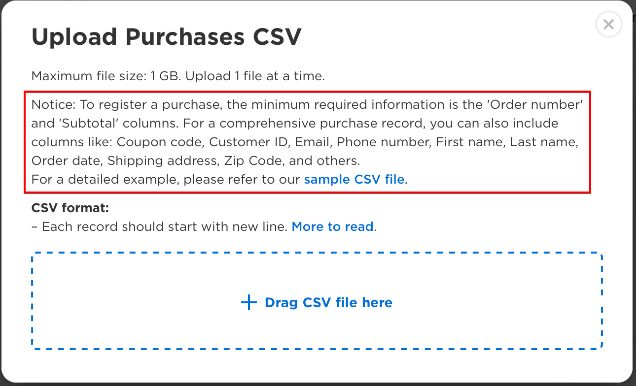 New File Format for Purchase Upload - Talkable